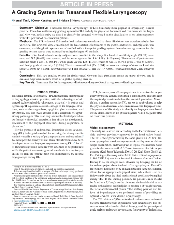 (PDF) A Grading System for Transnasal Flexible Laryngoscopy