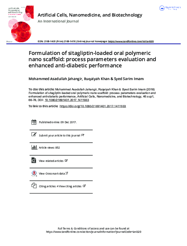 Pdf Formulation Of Sitagliptin Loaded Oral Polymeric Nano Scaffold Process Parameters