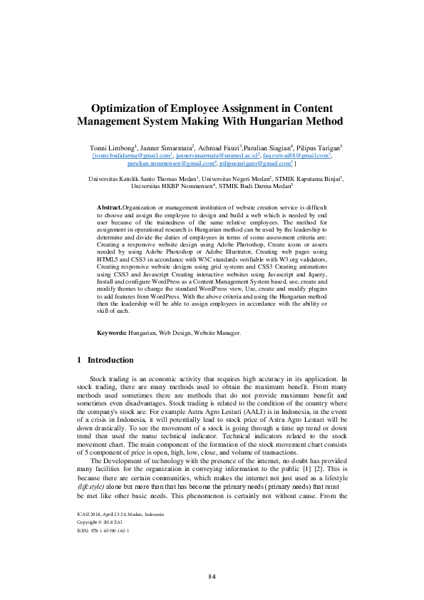 (PDF) Optimization of Employee Assignment in Content Management System Making With Hungarian Method