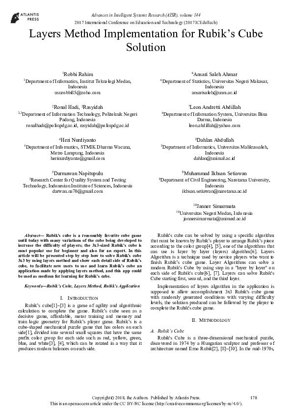 (PDF) Layers Method Implementation for Rubikrs Cube Solution