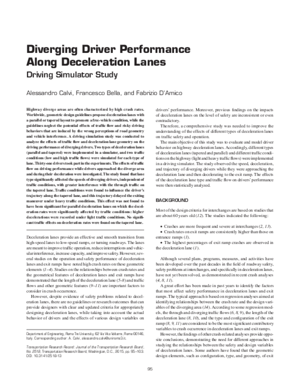 (PDF) Diverging Driver Performance along Deceleration Lanes: Driving ... (PDF) Diverging Driver Performance along Deceleration Lanes: Driving ...