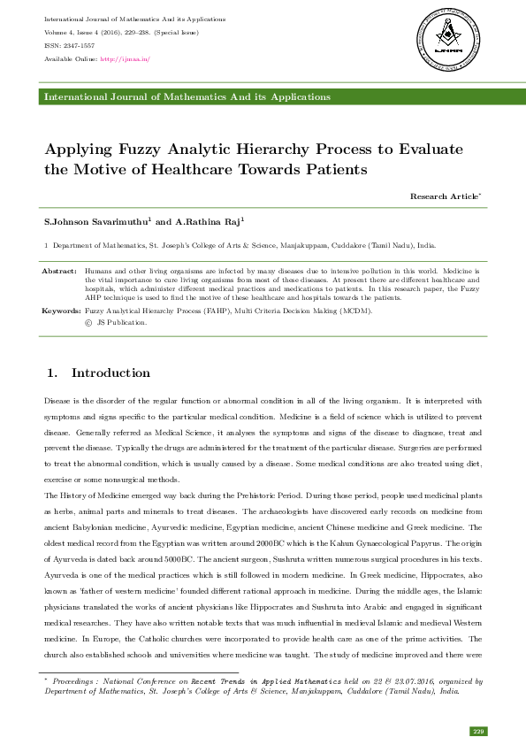 (PDF) Applying Fuzzy Analytic Hierarchy Process to Evaluate the Motive of Healthcare Towards ...