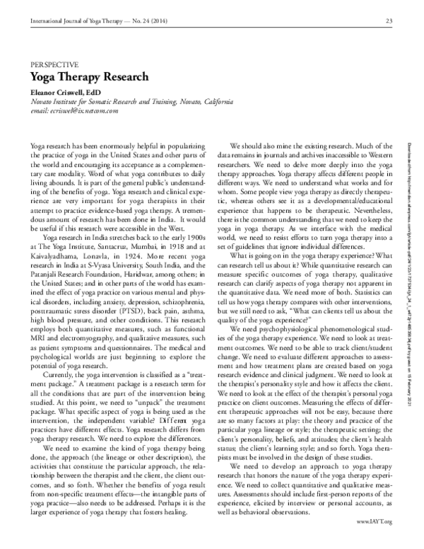 (PDF) Yoga Therapy Research, Individualized Yoga Therapy and Call It ...