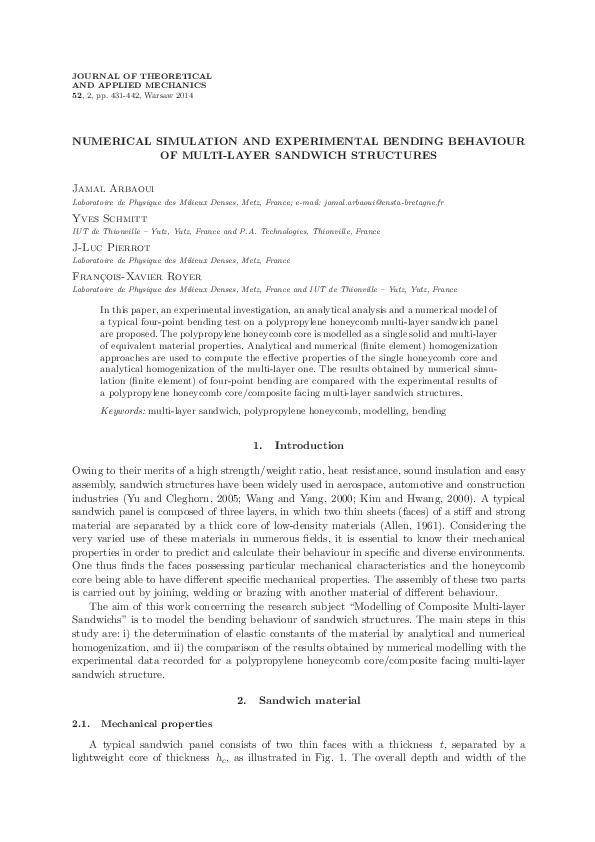 Pdf Numerical Simulation And Experimental Bending Behaviour Of Multi Layer Sandwich Structures