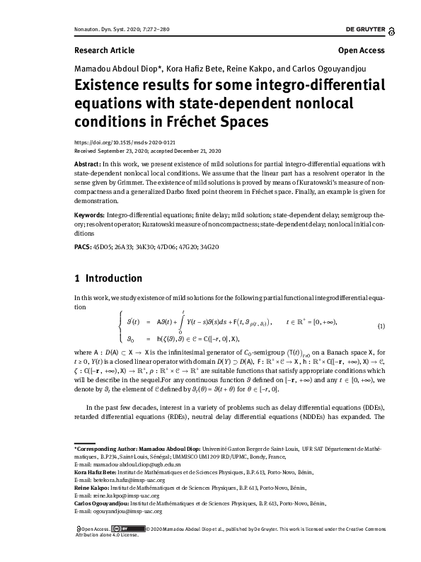 (PDF) Existence results for some integro-differential equations with state-dependent nonlocal ...