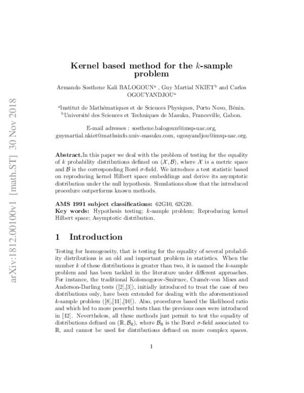 (PDF) Kernel based method for the k-sample problem with functional data