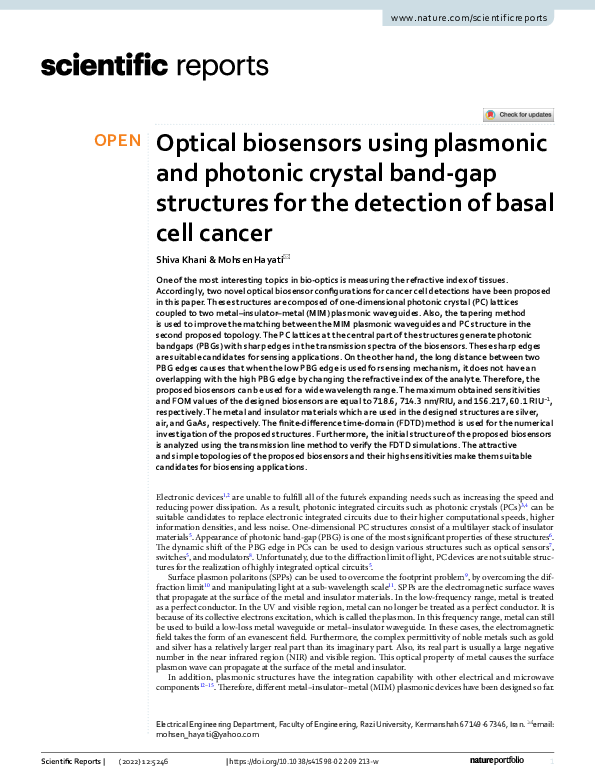 (PDF) Optical biosensors using plasmonic and photonic crystal band-gap structures for the ...