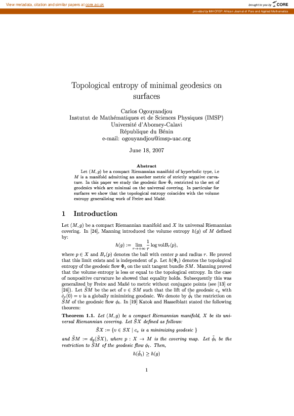(PDF) Topological entropy of minimal geodesics on surfaces