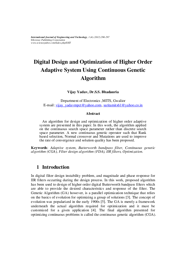 (PDF) Digital design and optimization of higher order adaptive system using Continuous genetic ...
