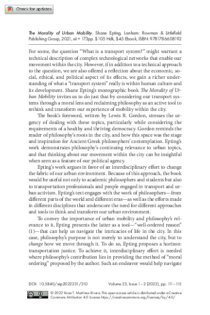 (PDF) Review: Epting, Shane (2021) The Morality of Urban Mobility