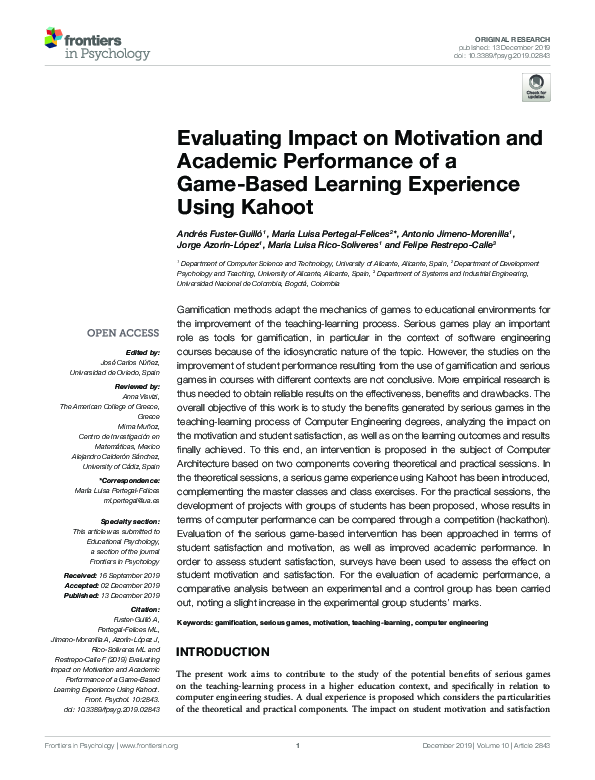 (PDF) Evaluating Impact on Motivation and Academic Performance of a ...