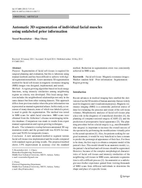 (PDF) Automatic 3D segmentation of individual facial muscles using unlabeled prior information