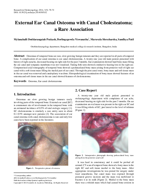 (PDF) External Ear Canal Osteoma with Canal Cholesteatoma; a Rare ...