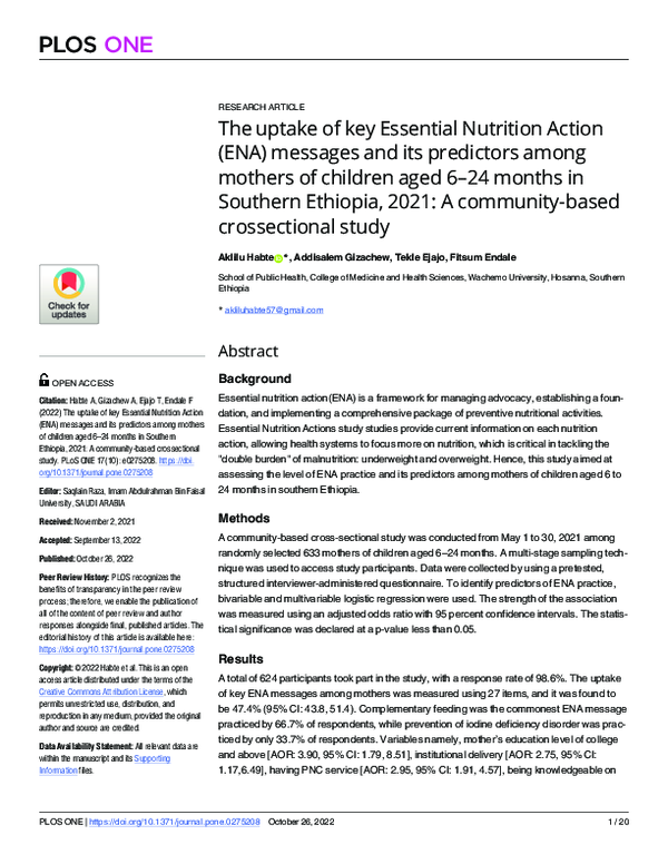 (PDF) The uptake of key Essential Nutrition Action (ENA) messages and ...