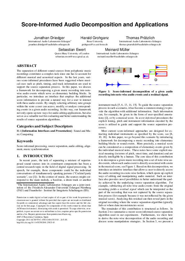 (PDF) Score-informed audio decomposition and applications