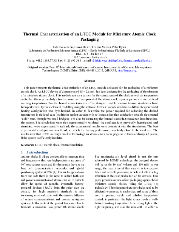 (PDF) Thermal Characterization of an LTCC Module for Miniature Atomic Clock Packaging