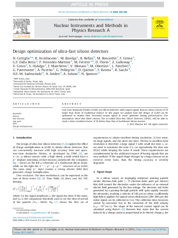 (PDF) Design optimization of ultra-fast silicon detectors