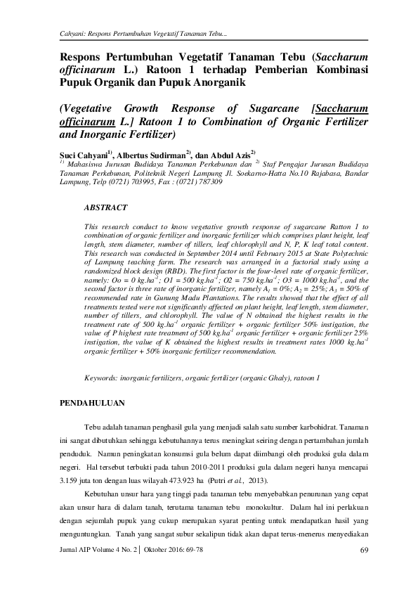 (PDF) Respons Pertumbuhan Vegetatif Tanaman Tebu (Saccharum officinarum ...