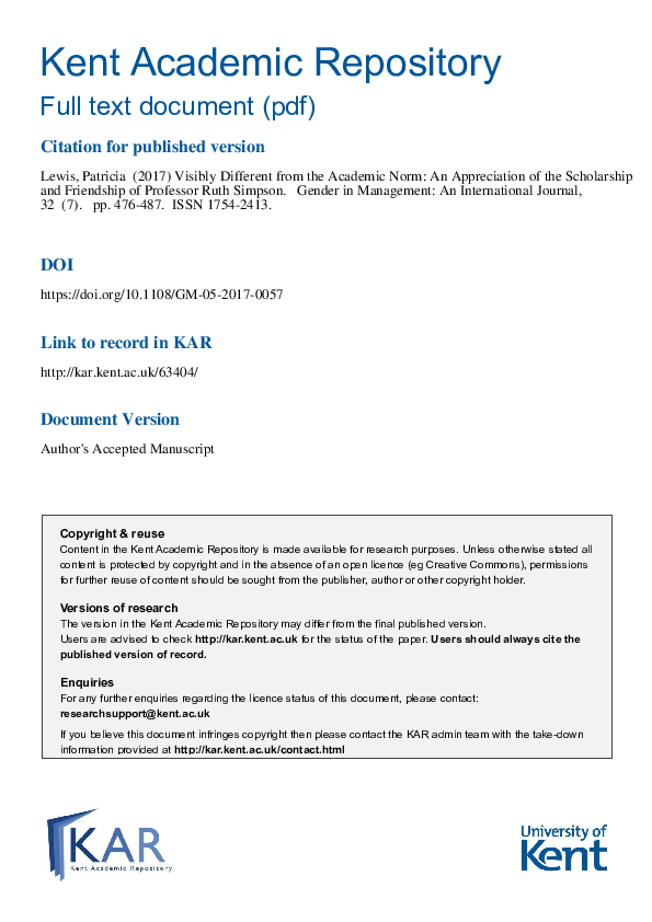 (PDF) Honoring Professor Ruth Simpson's Impact on Gender Studies