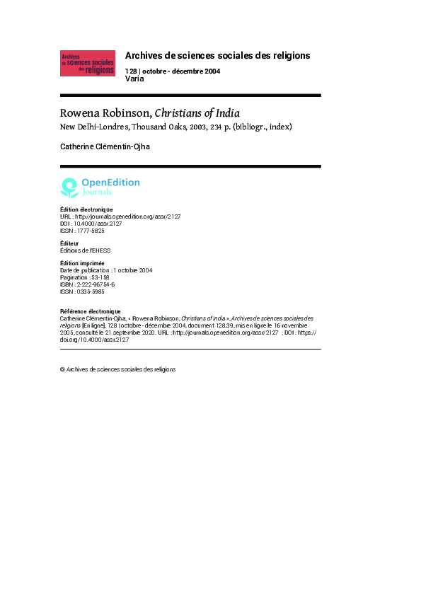 (PDF) Rowena Robinson, Christians of India