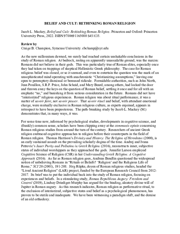 (DOC) ROMAN RELIGION (Review Article)