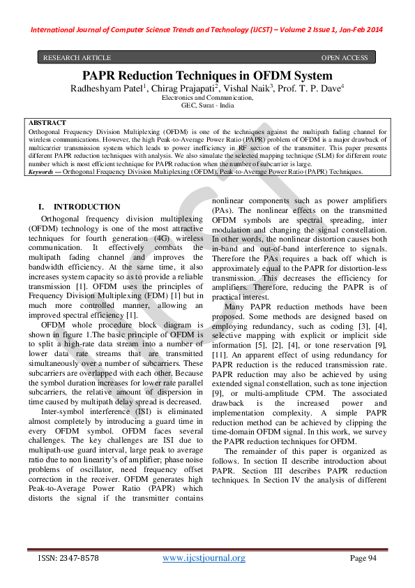 (PDF) PAPR Reduction Techniques in OFDM System