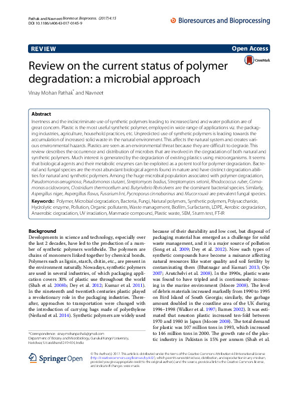 (PDF) Review on the current status of polymer degradation: a microbial ...