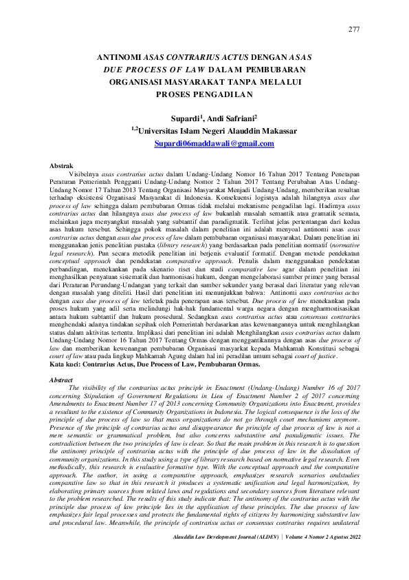 (PDF) Antinomi Asas Contrarius Actus Dengan Asas Due Process of Law ...