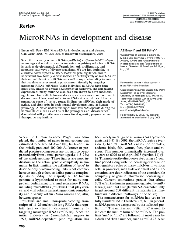 (PDF) MicroRNAs in development and disease