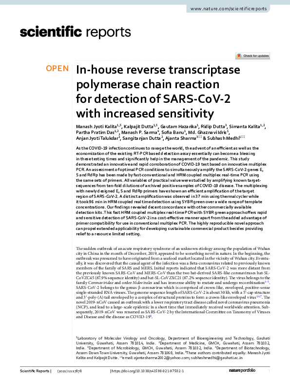 (PDF) In-house reverse transcriptase polymerase chain reaction for detection of SARS-CoV-2 with ...
