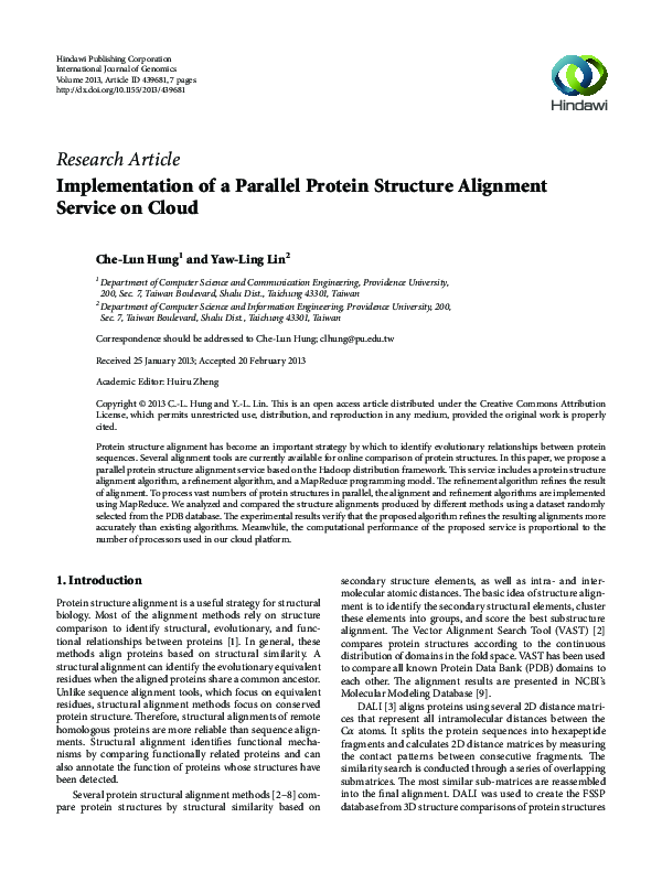 (PDF) Implementation of a Parallel Protein Structure Alignment Service on Cloud