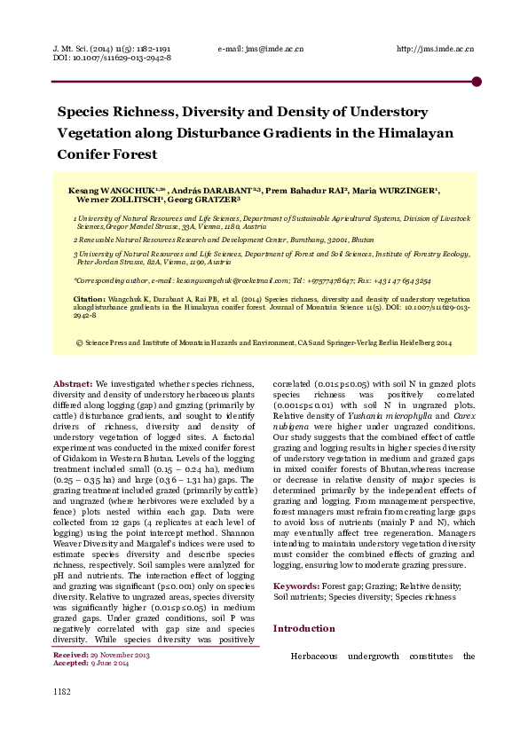 (PDF) Species richness, diversity and density of understory vegetation along disturbance ...