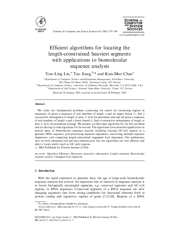 (PDF) Efficient algorithms for locating the length-constrained heaviest segments with ...