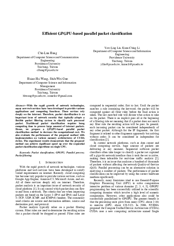 Pdf Efficient Gpgpu Based Parallel Packet Classification 1274
