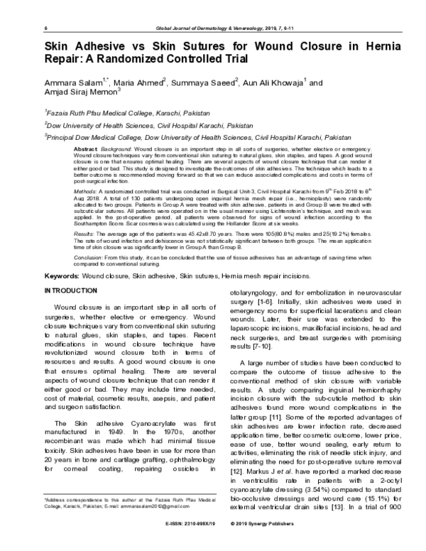 (PDF) Skin Adhesive vs Skin Sutures for Wound Closure in Hernia Repair ...