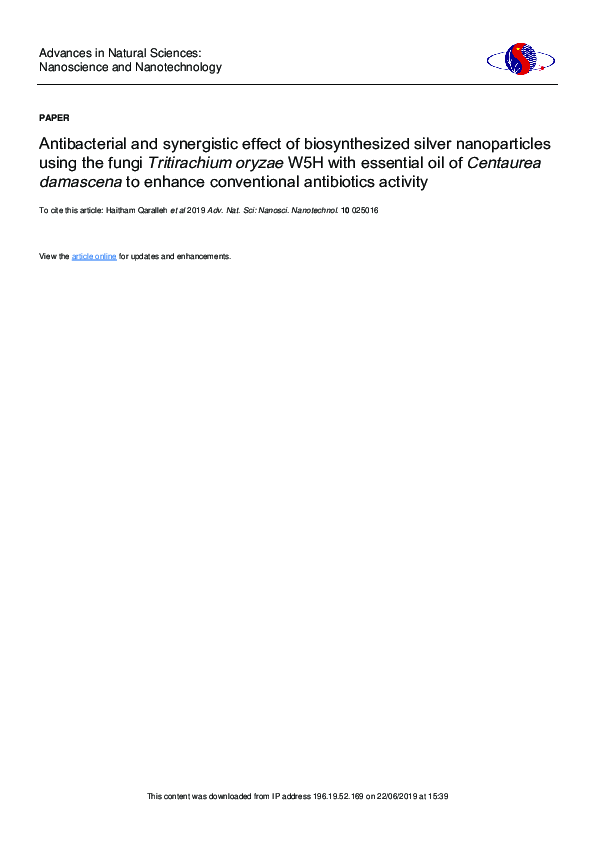 (PDF) Antibacterial and synergistic effect of biosynthesized silver nanoparticles using the ...