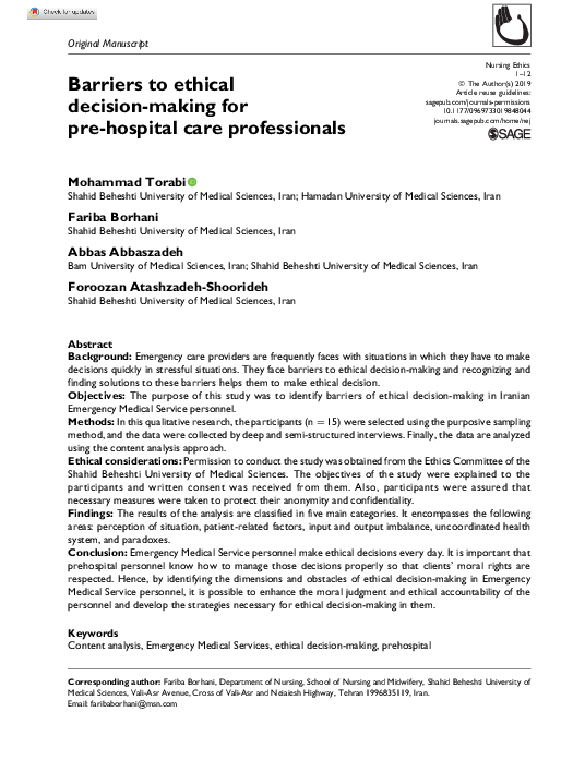 (PDF) Barriers to ethical decision-making for pre-hospital care ...