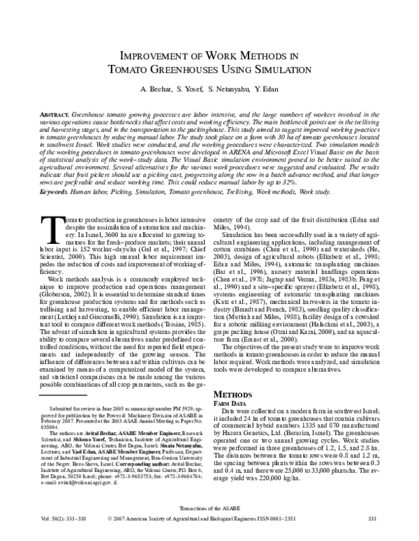(PDF) Improvement of Work Methods in Tomato Greenhouses Using Simulation