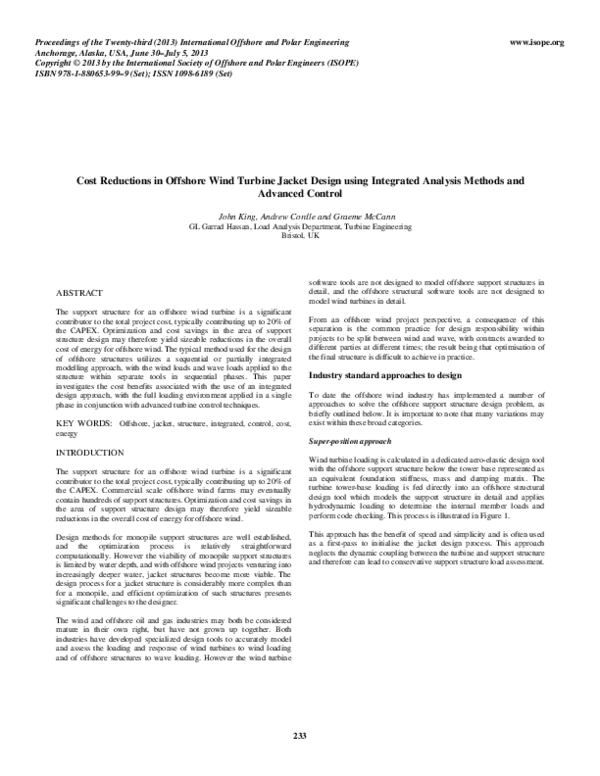 Pdf Cost Reductions In Offshore Wind Turbine Jacket Design Using Integrated Analysis Methods