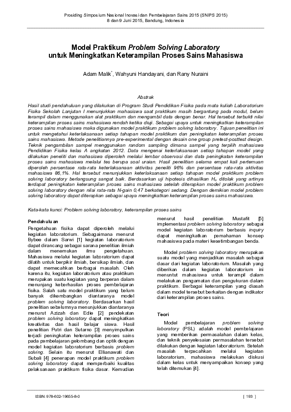 (PDF) Model praktikum problem Solving Laboratory untuk meningkatkan keterampilan proses Sains ...