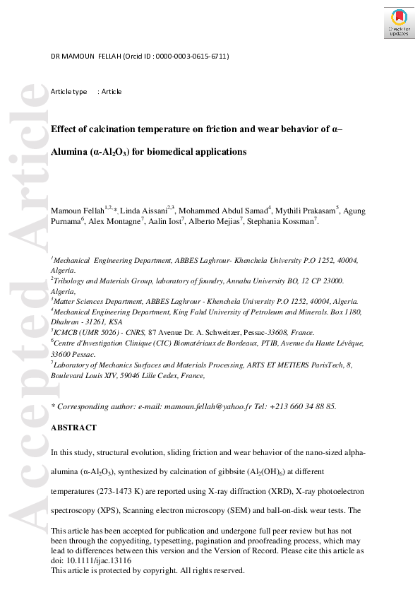 Pdf Effect Of Calcination Temperature On Friction And Wear Behavior Of α Alumina α ‐al 2 O