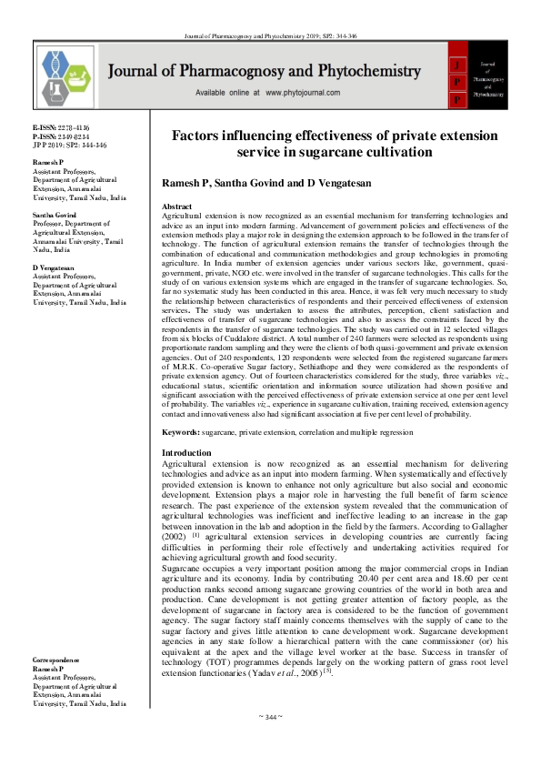(PDF) Factors influencing effectiveness of private extension service in ...