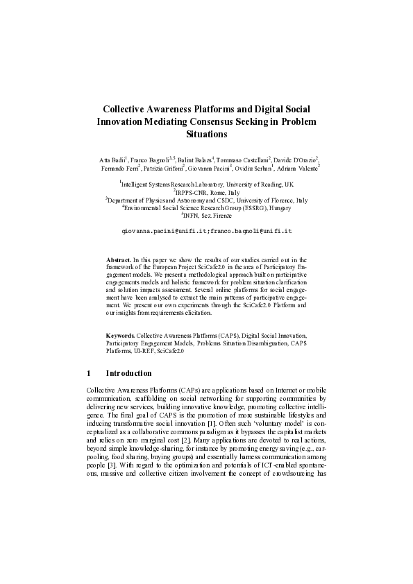 (PDF) Collective Awareness Platforms and Digital Social Innovation ...