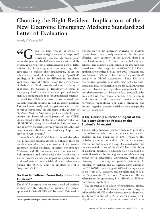 (PDF) Choosing the Right Resident: Implications of the New Electronic ...