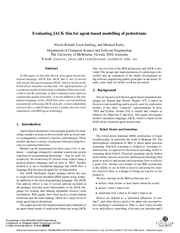 (PDF) Evaluating JACK Sim for Agent-Based Modelling of Pedestrians