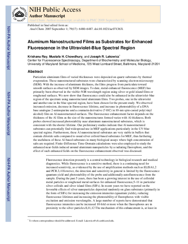 (PDF) Aluminum Nanostructured Films as Substrates for Enhanced ...