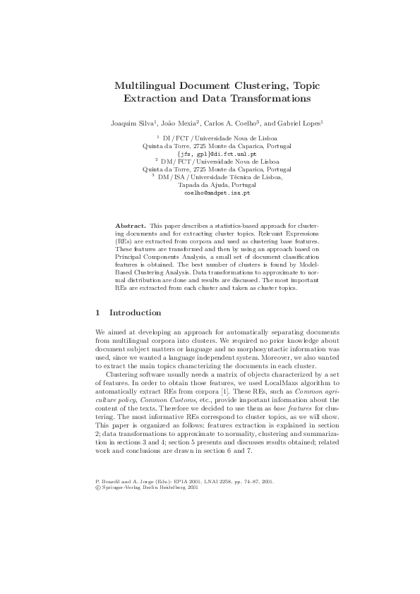 Pdf Multilingual Document Clustering Topic Extraction And Data