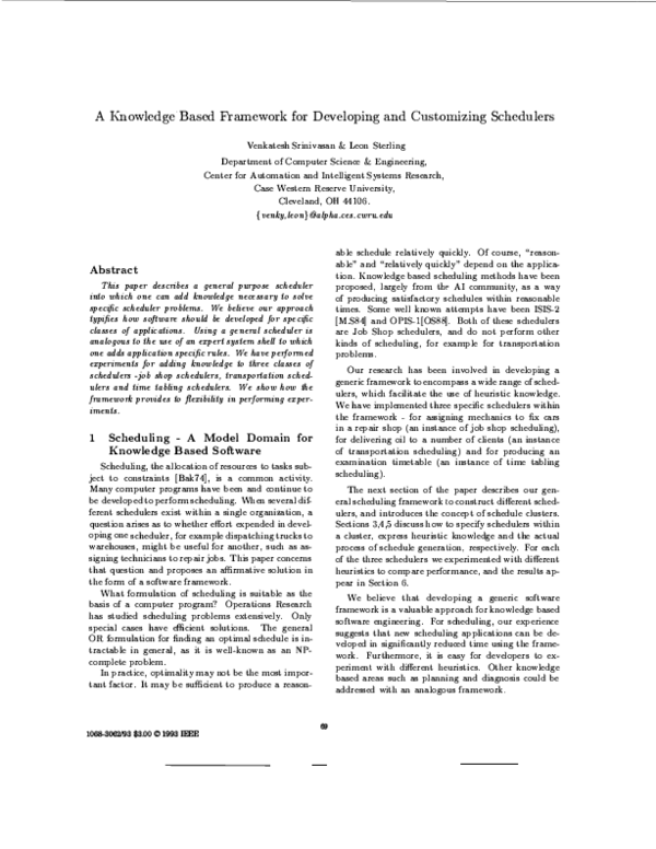 (PDF) A knowledge based framework for developing and customizing schedulers