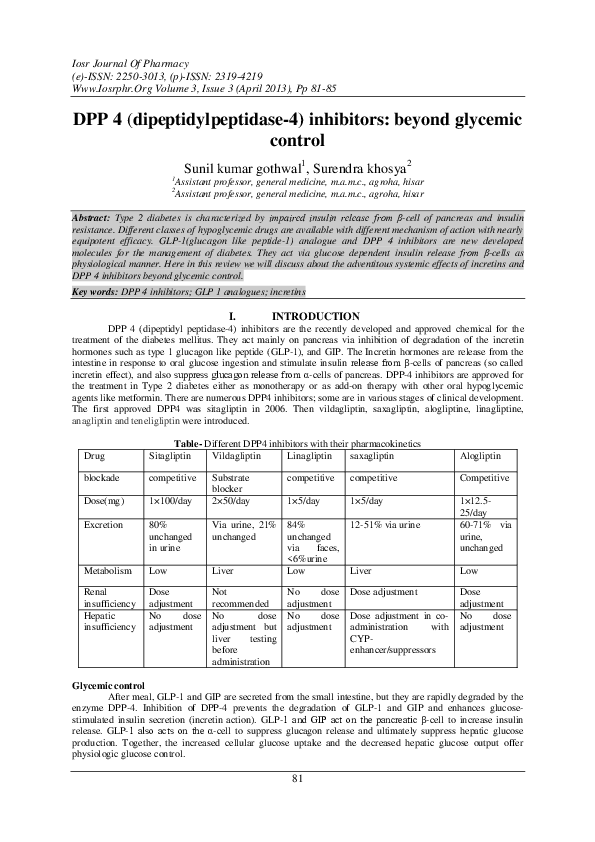 (PDF) DPP 4 (dipeptidylpeptidase-4) inhibitors: beyond glycemic control