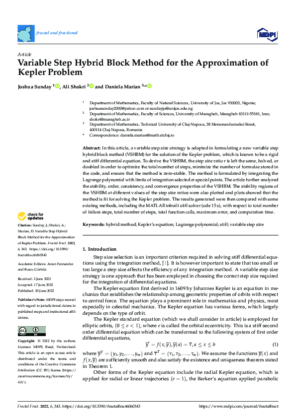 (PDF) Variable Step Hybrid Block Method for the Approximation of Kepler Problem